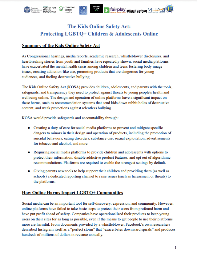 The Kids Online Safety Act Protecting LGBTQ Children Adolescents